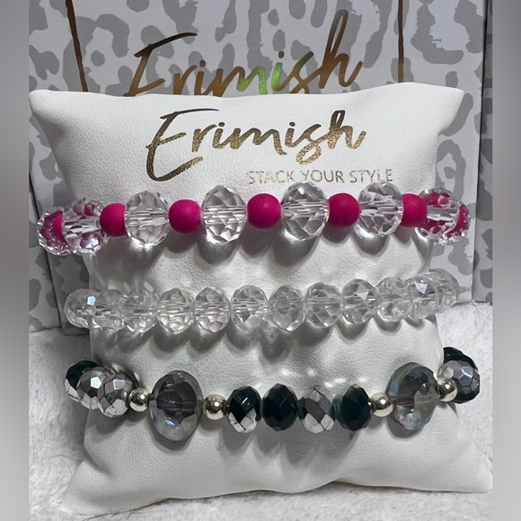 Erimish | Jewelry | Brand New Erimish Bracelets 3 Pc Stack Hot Pink Green Clear Silver | Poshmark